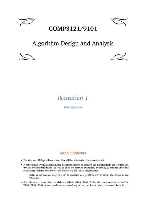 Algorithm Design And Analysis Comp2521 Recitation 1 Overview And Tips