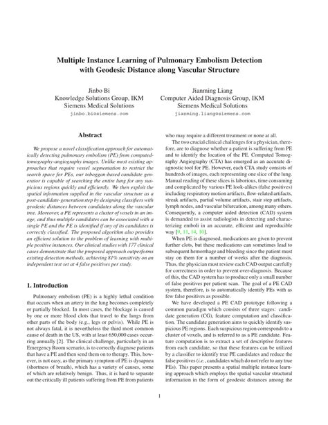 Pdf Multiple Instance Learning Of Pulmonary Embolism Detection With