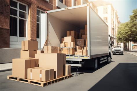 A Truck Full Of Moving Boxes And Furniture Moving Service Concept