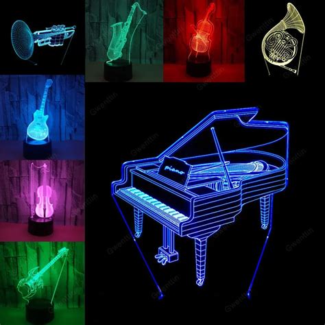3d Illusion Night Light Led Usb 7 Colors Musical Instrument Night Lamp