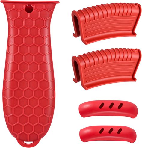 5 Pcs Cast Iron Handle Cover Silicone Hot Handle Holder