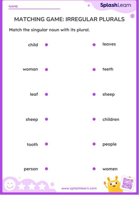 Matching Game Irregular Plurals Worksheet