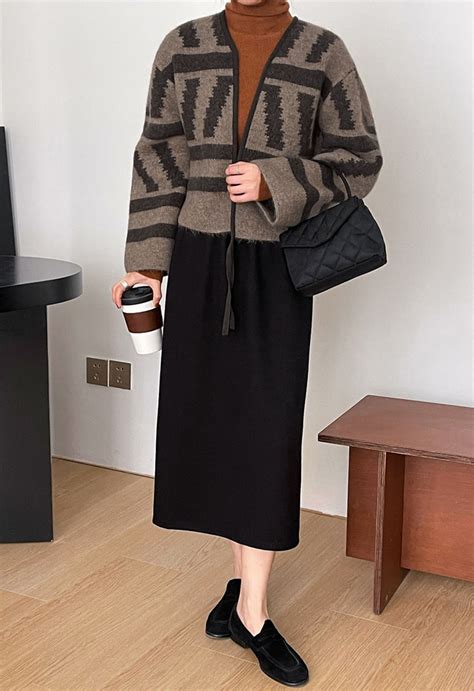 Tie String Open Front Striped Knit Cardigan In Brown Retro Indie And