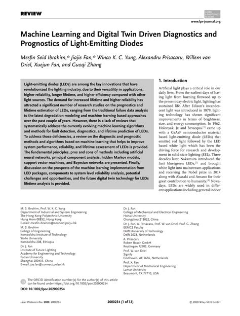Pdf Machine Learning And Digital Twin Driven Diagnostics And Prognostics Of Light‐emitting Diodes