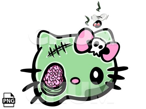 Hello Zombie Kitty Png Hand Drawn Illustration Sublimation Etsy