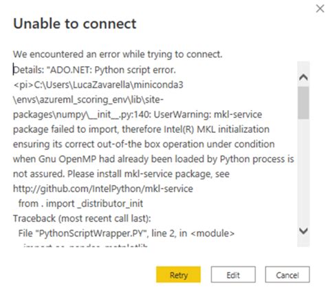 Fixing Adonet Error Trying To Run Python Script In Power Bi