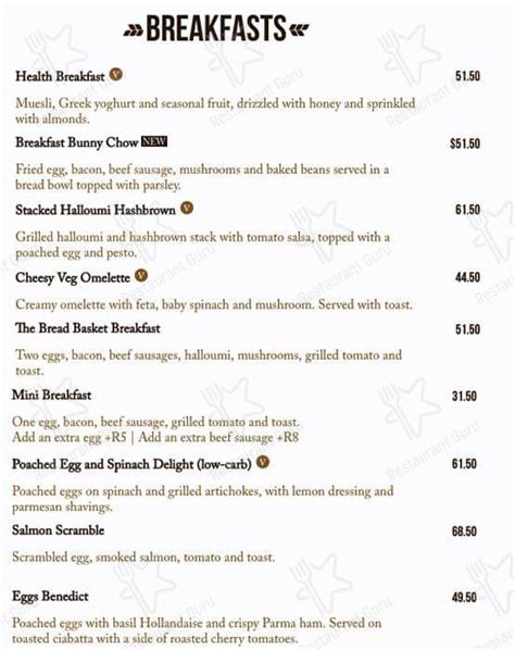 Menu At The Bread Basket Cafe South Africa