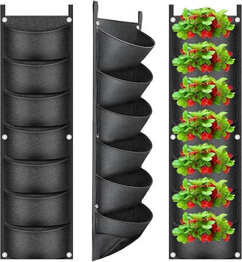 Lotvic 2 Pack Hanging Plant Grow Bags 7 Pocket Hanging Wall Planter