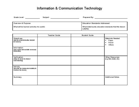 Ict Lesson Plan Template Pdf Career And Growth