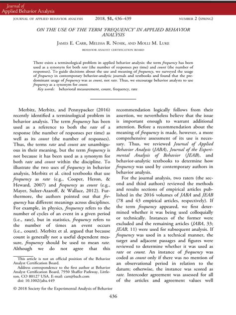 The Use Of Frequency In Aba Pdf Behaviorism Psychological Theories