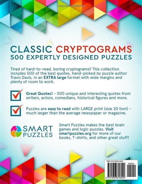 Large Print Cryptograms 500 Puzzles For Adults Volume 3 Smart Puzzles