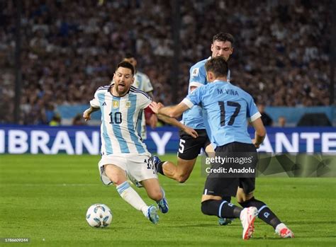 Lionel Messi Of Argentina In Action Against Matias Vina Of Uruguay