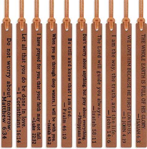10pcs Christian Leather Bookmark Inspirational Bible Verse Book Marks