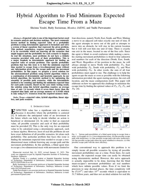 Hybrid Algorithm To Find Minimum Expected Escape Time From A Maze Pdf