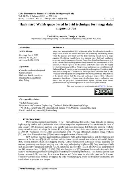 Hadamard Walsh Space Based Hybrid Technique For Image Data Augmentation Pdf