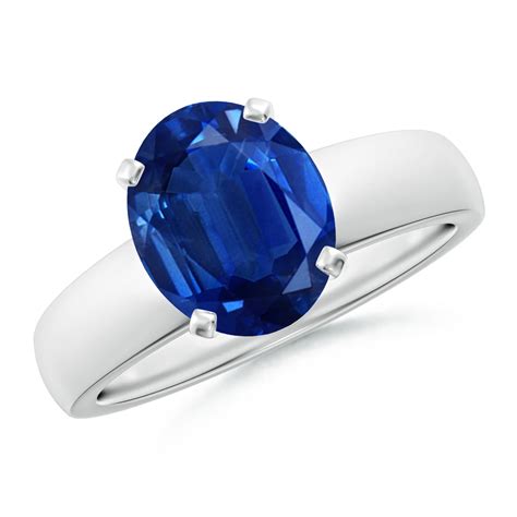 Semi Bezel Set Oval Blue Sapphire Signet Engagement Ring
