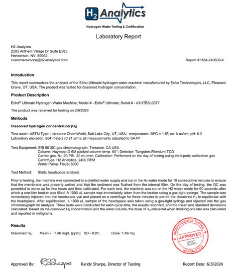 H2 Analytics Laboratory Report Echo Ultimate Echo Water