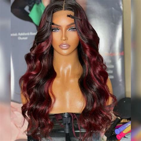 99j Burgundy Highlight Straight Wave 13×4 Full Frontal Lace Wig