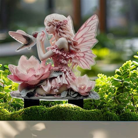 Rewenti Garden Fairy Statue Solar Flower Fairy Figurine Whimsical