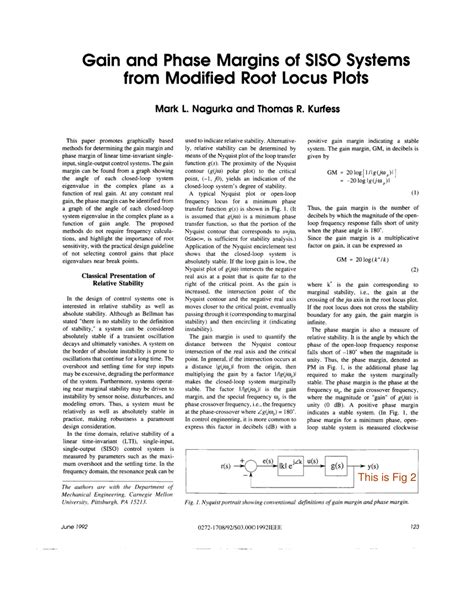Pdf Gain And Phase Margins Of Siso Systems From Modified Root Locus Plots