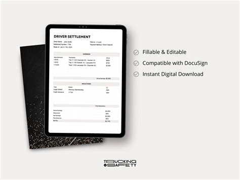 Trucking Driver Settlement Template Fillable Pdf Download Etsy