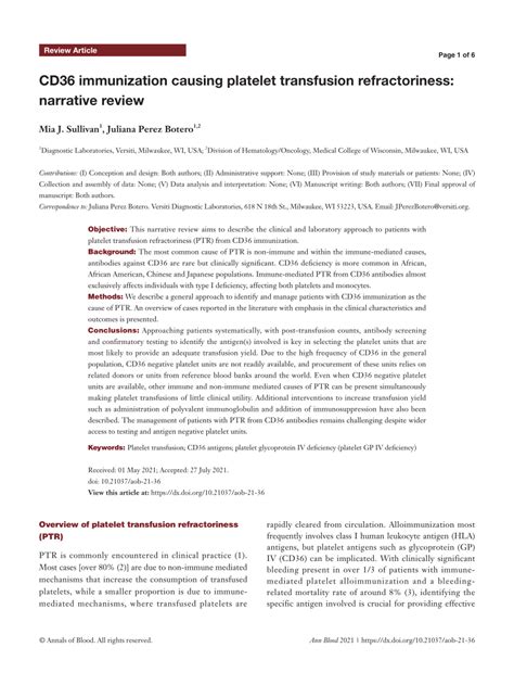 Pdf Cd36 Immunization Causing Platelet Transfusion Refractoriness