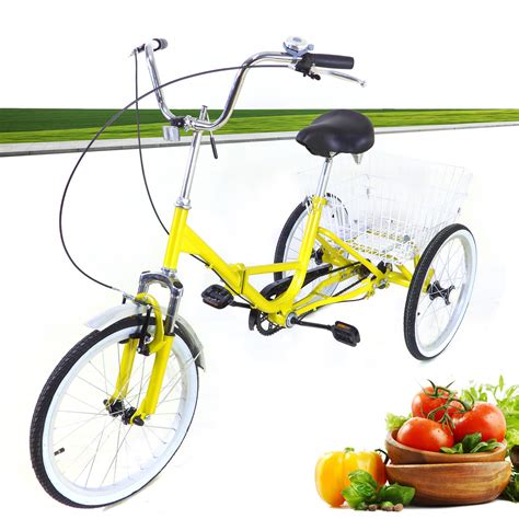 20″ Adult Tricycle 3 Wheel Bike Single Speed Folding Bicycle Trike With Basket Fixed Gear Frenzy