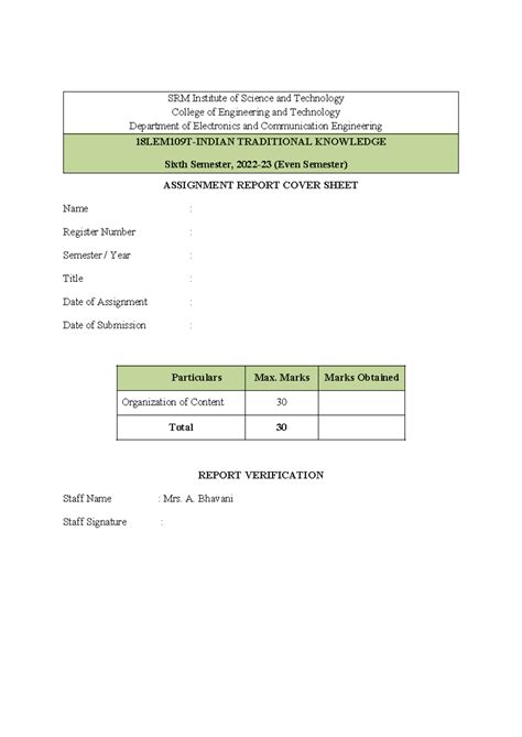 Assignment No 3 Cover Sheet Itk Microbiology Srm Institute Of