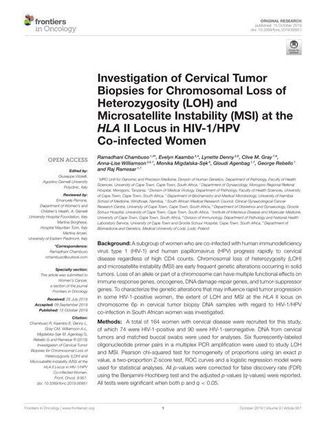 Pdf Investigation Of Cervical Tumor Biopsies For Chromosomal Loss Of