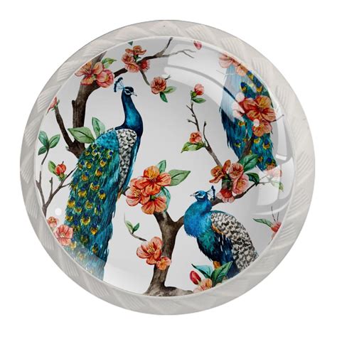 4 Pcs Peacock Knobs For Kitchen Cabinet Cupboard Dresser Bookcase