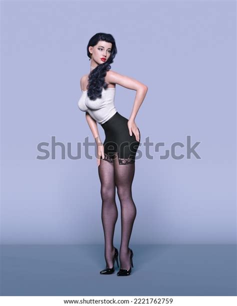 Sexy Secretary Black Mini Skirt Stockingbeautiful Stock Illustration