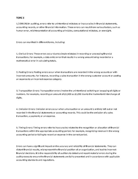 Auditing Topic 5 10 Topic 5 1 Errorsin Auditing Errors Refer To