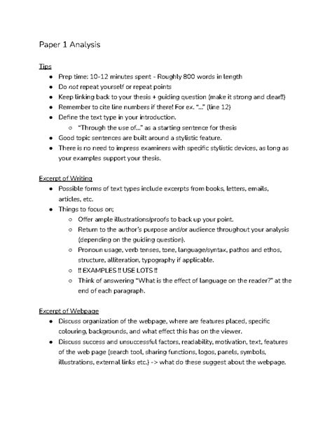 English Landl Hl Paper 1 Analysis Notes Paper 1 Analysis Tips Prep Time
