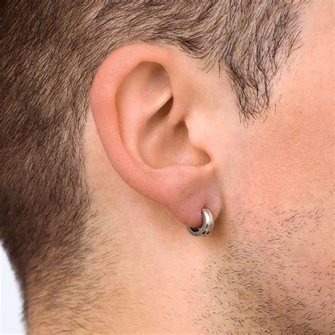 Mens Earrings Mens Silver 10mm Hoop Earrings Simple Huggie Earrings