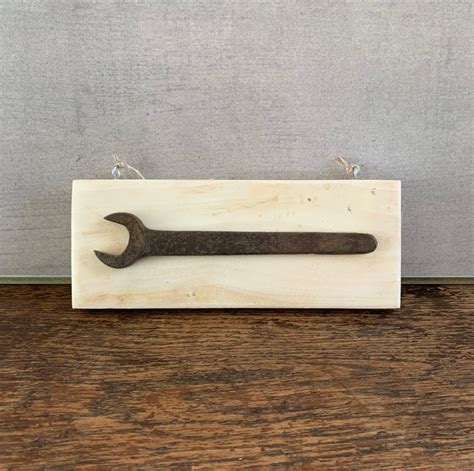 Reclaimed Wood Wall Plaque With Vintage Spanner Folksy