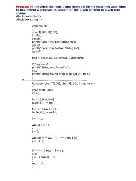 Horspool String Matching Algorithm Implementation Pdf
