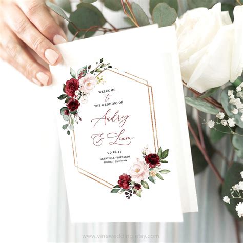 Folded Wedding Program Editable Bifold Wedding Program Template