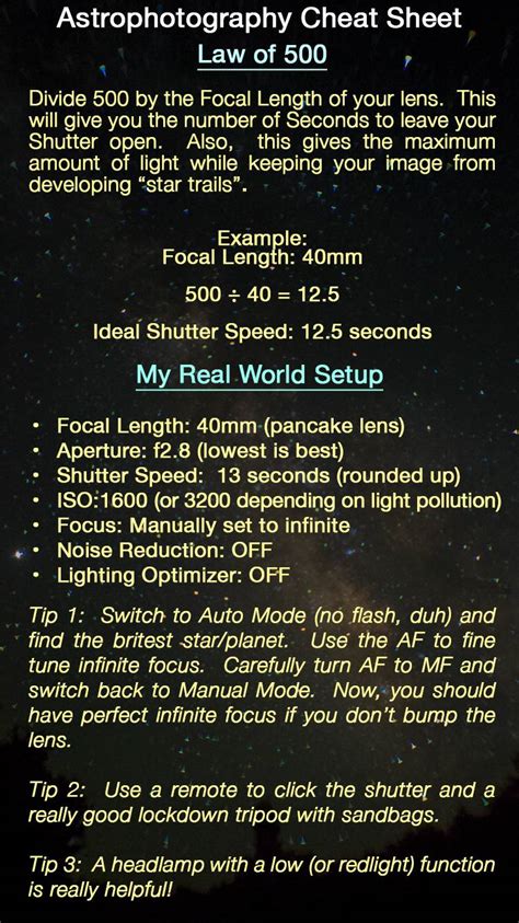 I Made A Mobile Cheat Sheet For Capturing The Milky Way Scrolller