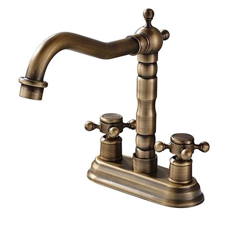 Antique Brass Bathroom Sink Faucet With 2 Knobs