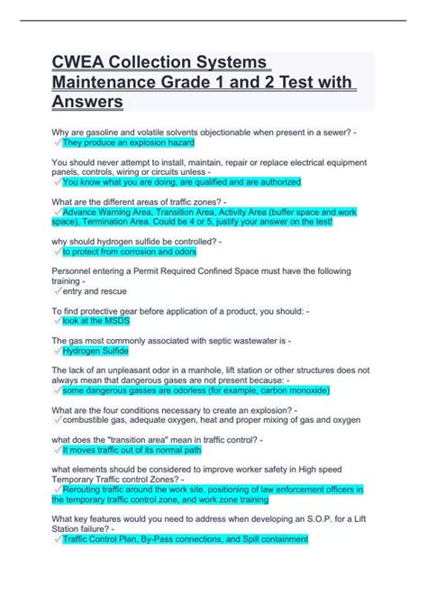 Cwea Collection Systems Maintenance Grade 1 And 2 Test With Answers Cwea Stuvia Us