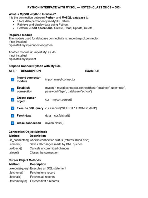 Python Interface With Mysql Notes 1 Pdf My Sql Databases