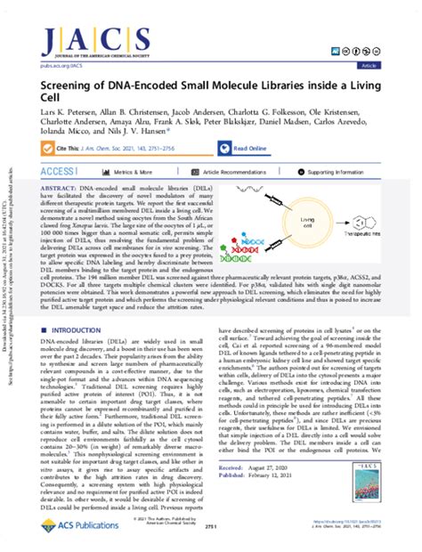 Pdf Screening Of Dna Encoded Small Molecule Libraries Inside A Living Cell Ole Kristensen