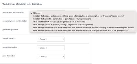 Solved Match The Type Of Mutation To Its Description