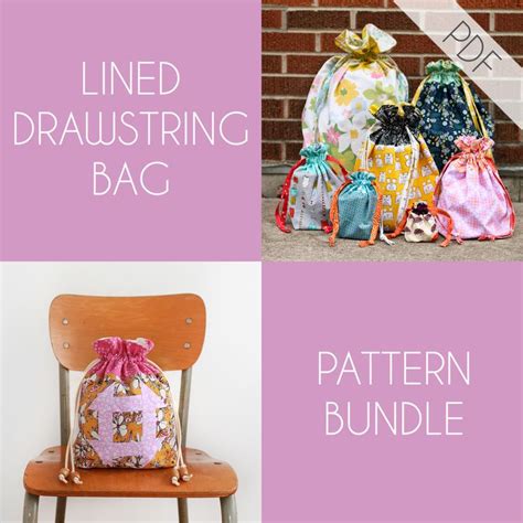 Lined Drawstring Bag Pattern Bundle Pdf Download Drawstring Bag