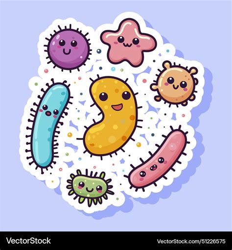 Cute Cartoon Style Microbes With Smiling Faces Vector Image