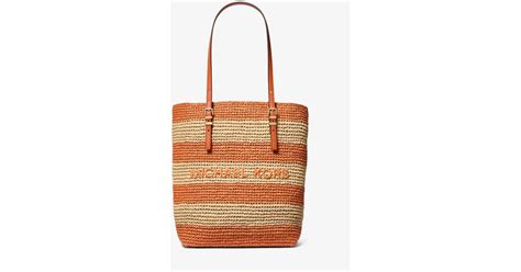 Michael Michael Kors Mk Quinn Large Hand Crocheted Straw Tote Bag In Orange Lyst Uk