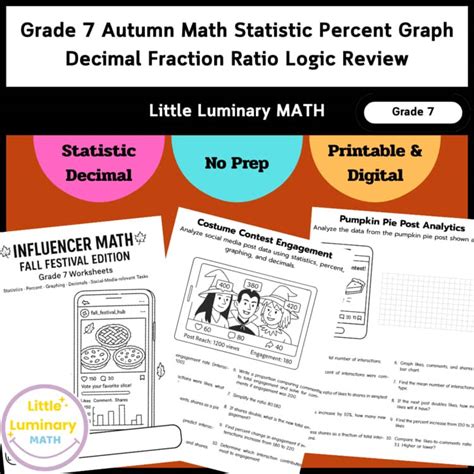 Grade 7 Autumn Math Statistic Percent Graph Decimal Fraction Ratio Logic Review