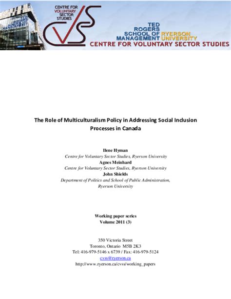 Pdf The Role Of Multiculturalism Policy In Addressing Social