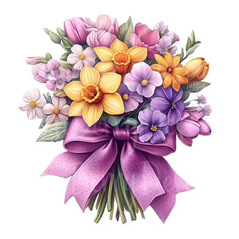 Spring Flower Bouquet Clipart Set Of 15 Png Bundle 300 Dpi Clip Art