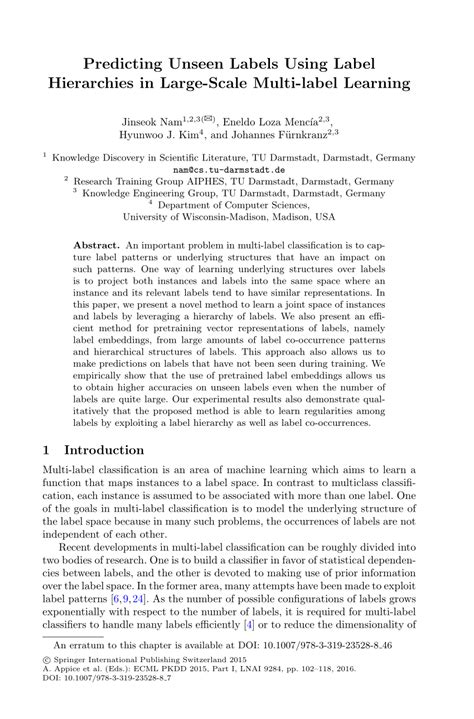 Pdf Predicting Unseen Labels Using Label Hierarchies In Large Scale Multi Label Learning